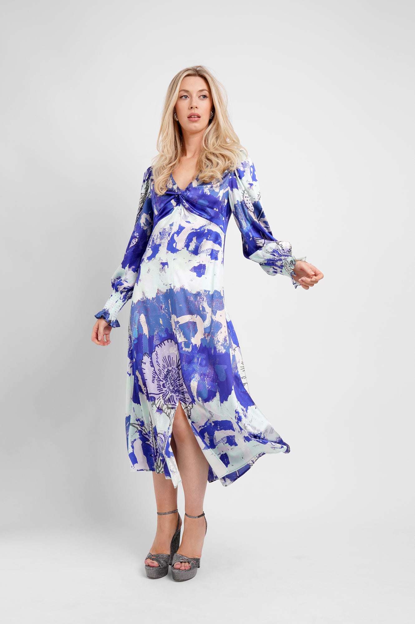 Twist Front Dress / "Poppy Mirage" - Silk Dresses by JRF